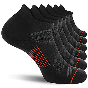 FITRELL 6 Pack Men's Ankle Running Socks Low Cut Cushioned Athletic Sports Tab Socks, Shoe Size 12-15, Black+Red