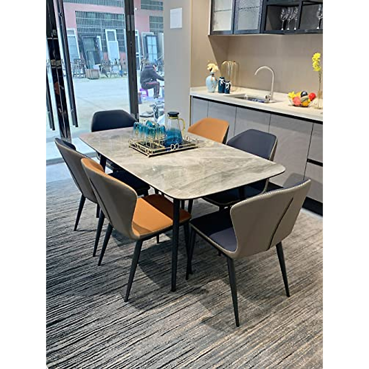 LITFAD Contemporary Dining Set with Sintered Stone Dining Table and Cushioned Chairs Modern Kitchen Table with 6 Dining Chairs for Home Restaurant - 63" L x 35.4" W x 29.5" H 7 Piece Set