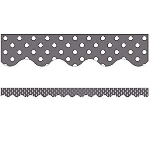 Teacher Created Resources Gray Polka Dots Scalloped Border Trim (5495)
