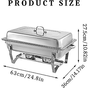 6L Stainless Steel Chafing Dish, for Catering Kitchen Buffet Food Warmer Tray Dining, with Lid & Food Pan & Fuel Holders Frame