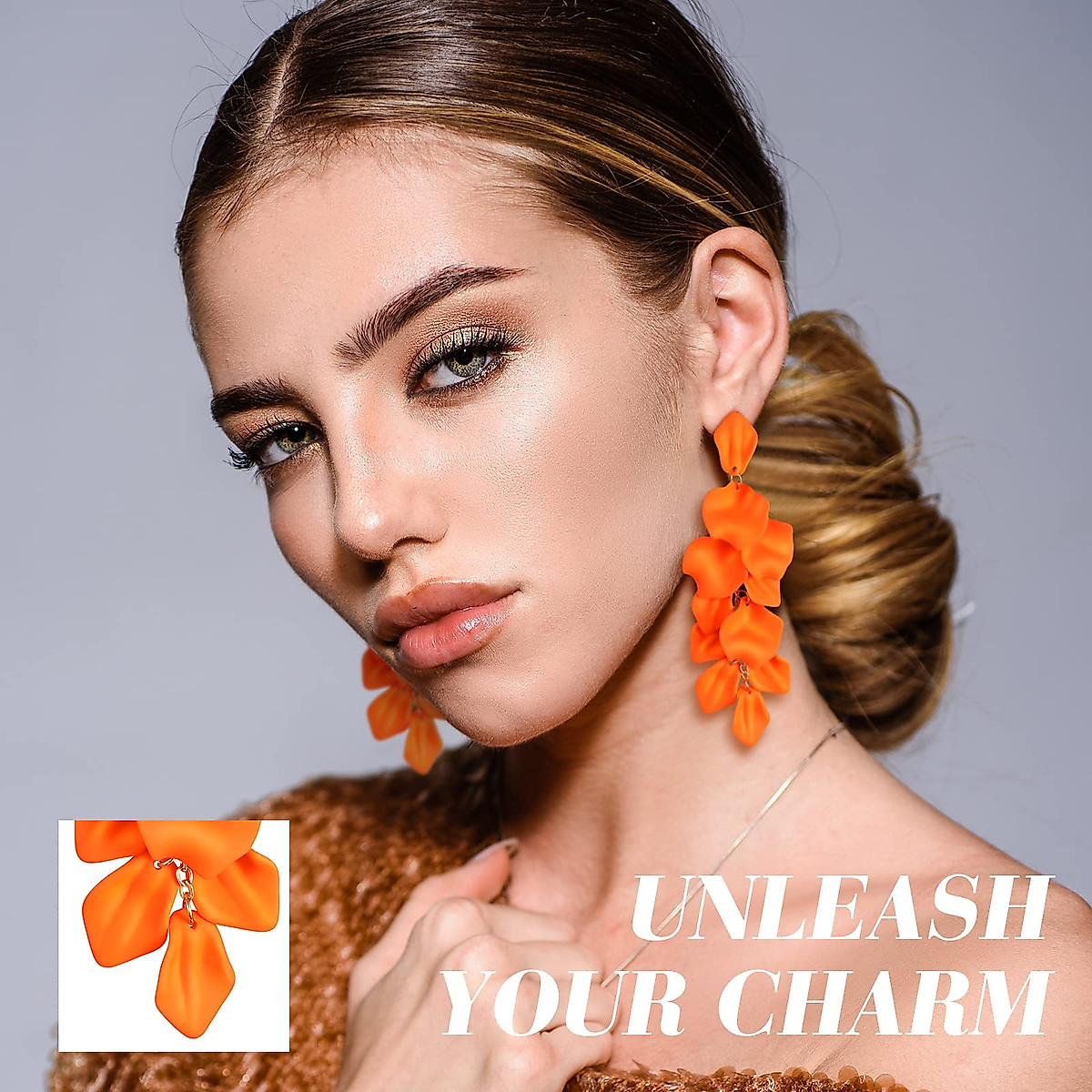 6 Pairs Long Acrylic Rose Petal Drop Dangle Earrings Bohemian Resin Multicolored Flower Statement Floral Tassel Earrings Layered Floral Petal Earrings for Women Bridal Prom Gifts (Long Style)