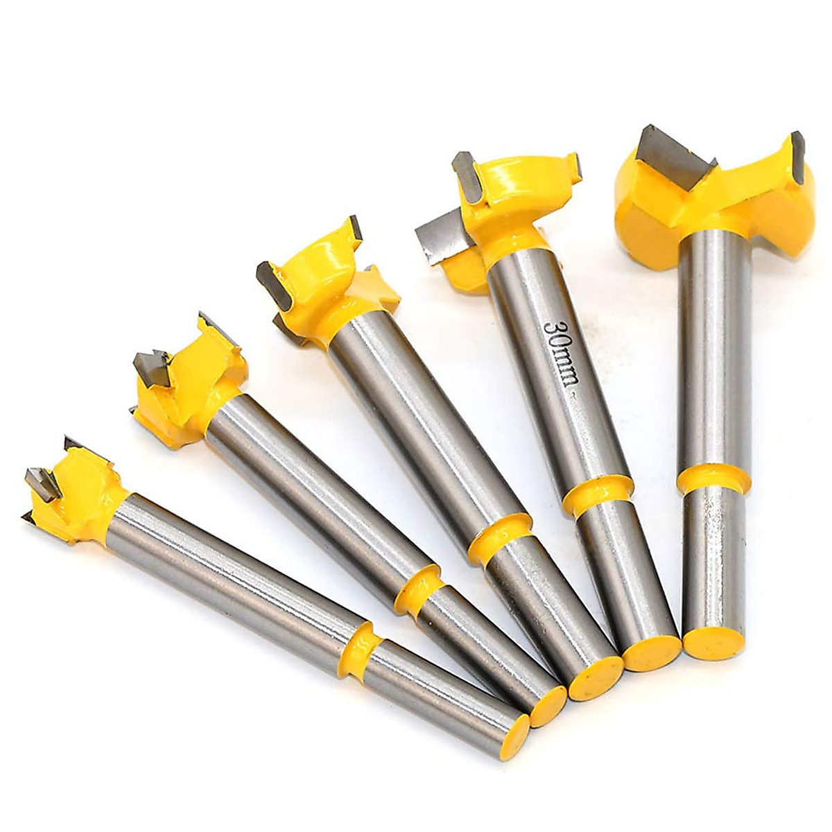Yakamoz 5Pcs 15-35mm Carbide Forstner Drill Bit Set Hinge Hole Saw Cutter Wood Slabs Flat Wing Boring Drill Bits Auger Opener Woodworking Tool
