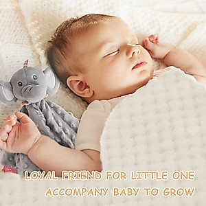 iAOVUEBY Baby Shower Gifts, Baby Boy Gifts, Christmas Baby Gift Set for Newborn Essentials Baby Blanket Elephant Lovey Wooden Rattle, Infant Bibs Socks & Greeting Card, Gender Reveal Gift Basket