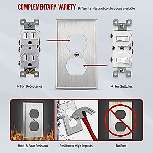 ENERLITES Duplex Receptacle Metal Wall Plate, Stainless Steel Switch Outlet Cover, Size 1-Gang 4.50" x 2.76", 7721-10PCS, 430, UL Listed, Silver (10 Pack), 10 Count