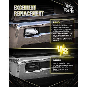 RENO Aluminum Front Tow Hooks, Heavy Duty Show Hook D-Ring Shackle Compatible with 2003-2018 Ram 2500 3500 2WD & 4WD Truck Recovery - Replace OEM 68171791AA, 52020587AB (2Pcs, Silvery)