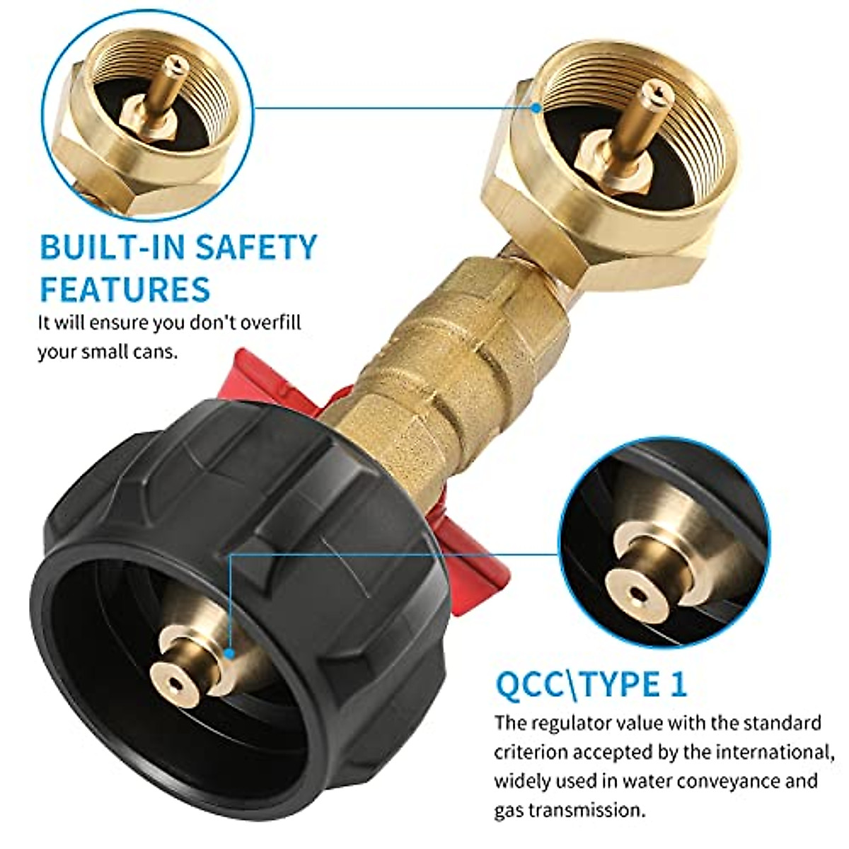 Huazu Propane Refill Elbow Adapter, 90 Degrees QCC1 Propane Tank Refill Adapter with ON-Off Control Valve for Camping Grill 1LB Bottle Tank 5-40LBS Cylinder
