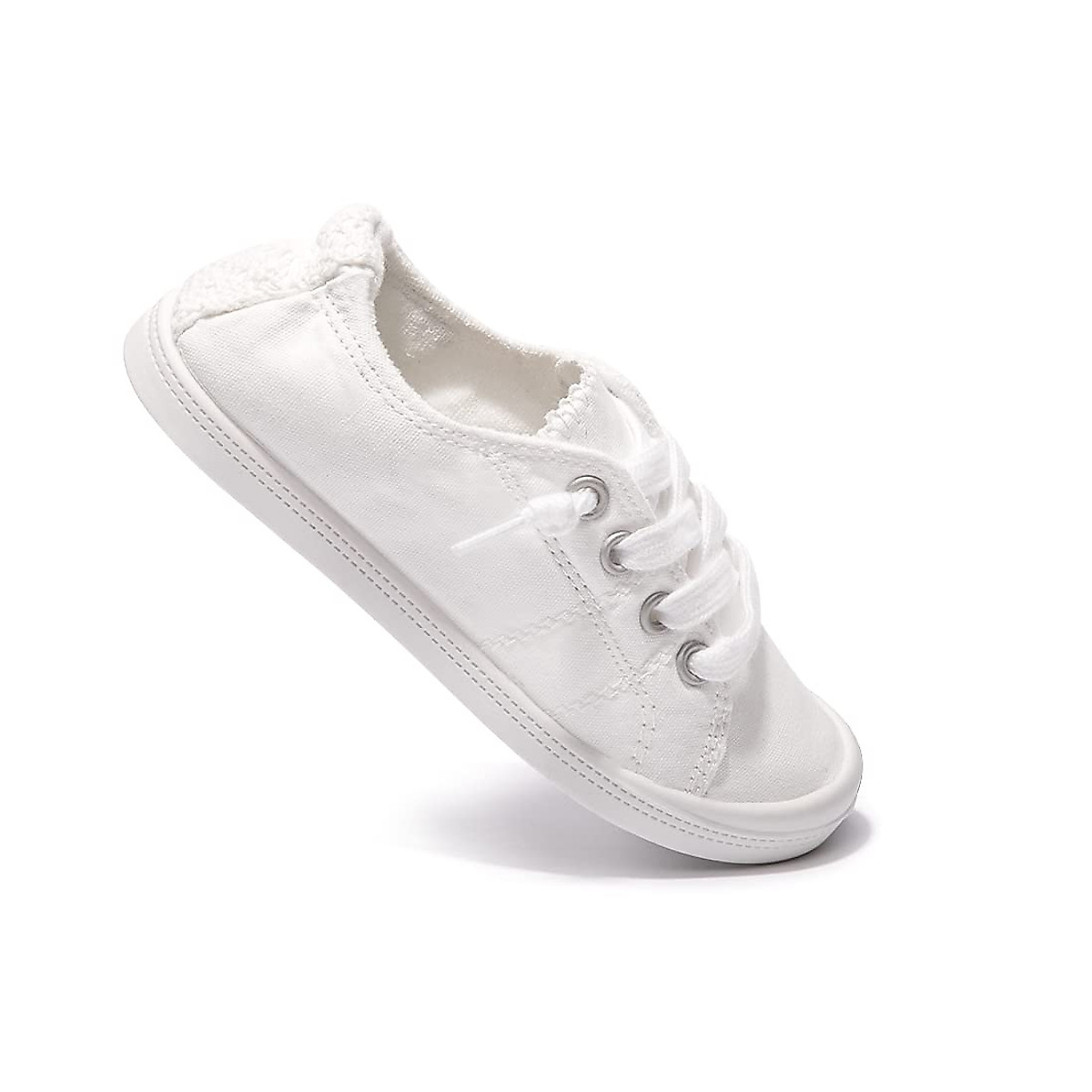 Boy and Girl Slip on Canvas Sneaker, Kids Low Top Casual Fashion Shoes, Comfy Lace up Walking Shoes (2, White, 2)