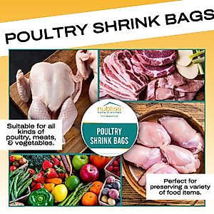 NuBliss Poultry Shrink Wrap Bags,13x18 Inches Poultry Heat Shrink Bags Freezer, Includes Zip Ties, Labels, and 2 Insert Straws, Thick Clear Shrink Wrap for Chicken, Meats, and Vegetables (30)