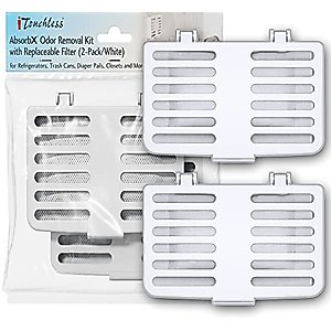 iTouchless AbsorbX Refrigerator Odor Removal 2-Pack Fridge and Freezer Deodorizer, Better than Baking Soda, Replaceable Natural Filter Extends Food Freshness, Prevents Waste, 6-Month Supply Included