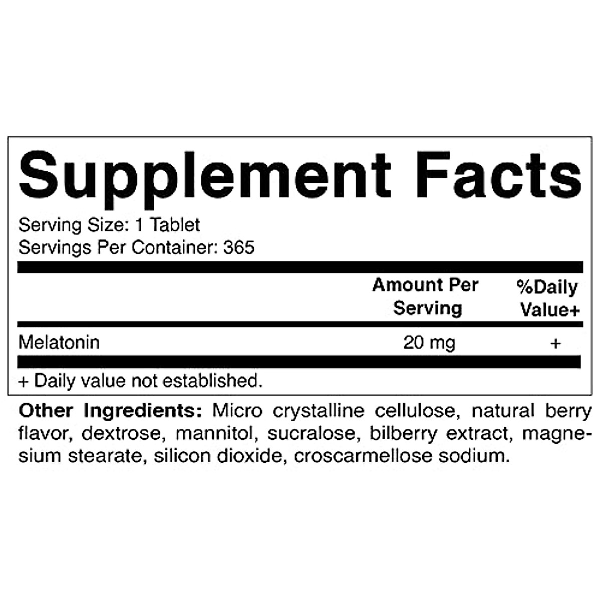 Vitamatic Melatonin 20mg Tablets | Vegetarian, Non-GMO, Gluten Free | 1 Year Supply | Natural Berry Flavor - 365 Tablets