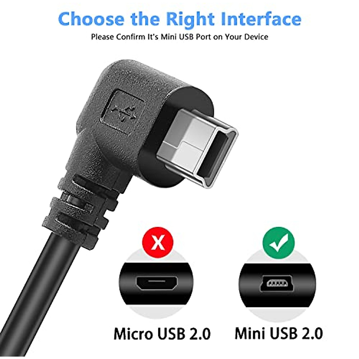 PASOW Mini USB Charging Cable USB 2.0 A-Male to Mini-B Car Vehicle Power Charger Adapter Cord for Dash Cam Rearview Mirror Cam Backup Camera (11.5FT, Right Angle)