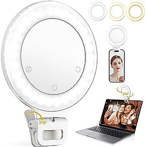 Ring Light, 3 Light Mode Selfie Light Rechargeable Large Capacity Battery Portable 60 LED Adjustable Brightness Clip on Light for Phone, iPad, Laptop, for Makeup, TikTok, Photography, Vlog, YouTube