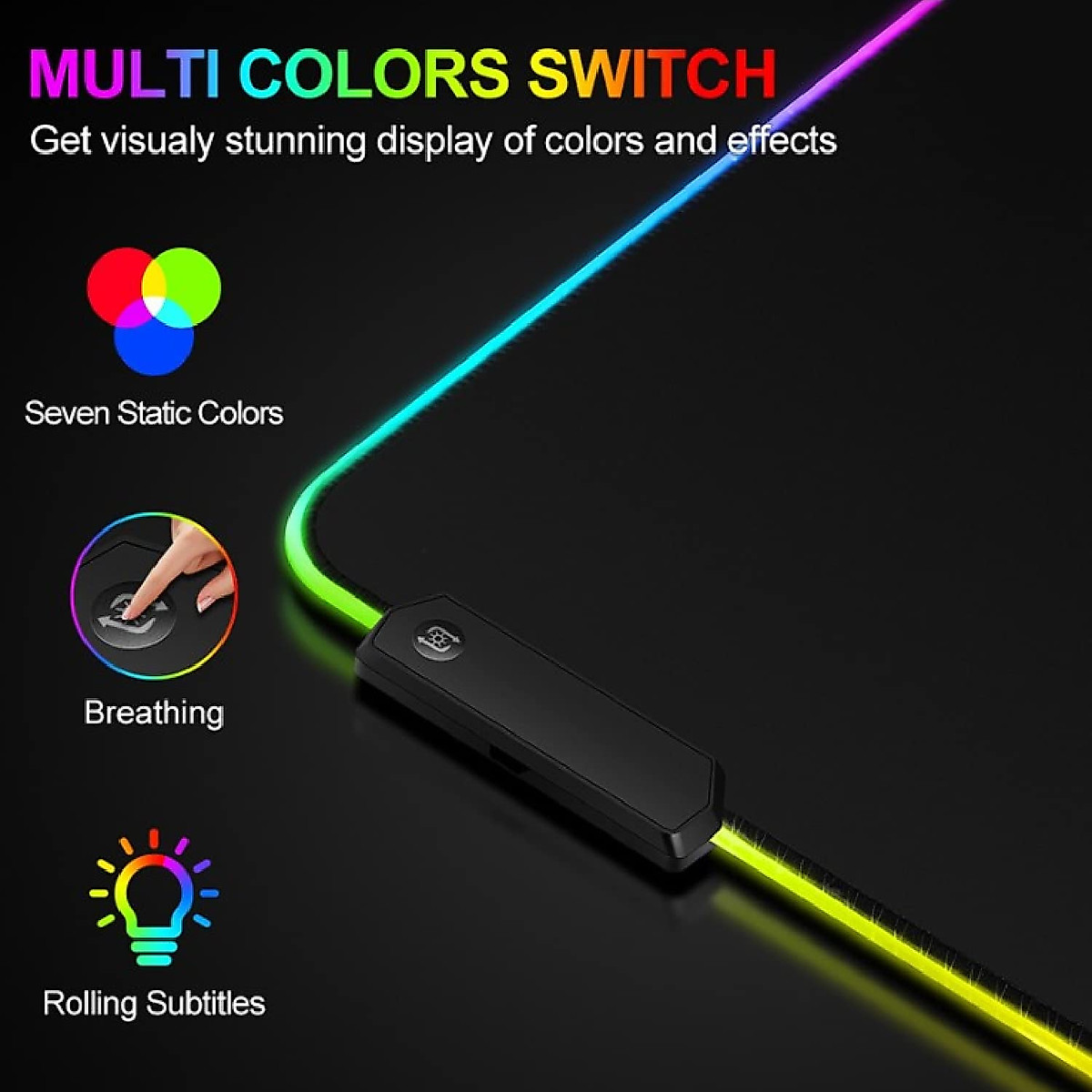 TalkWorks Extra Large RGB Gaming Mousepad - Non-Slip Rubber Base, Micro-Textured Durable Cloth, 7 Colors, 14 Lighting Modes, On/Off Light Switch, USB Device Interface - 12 x 31.5 Inches, Black