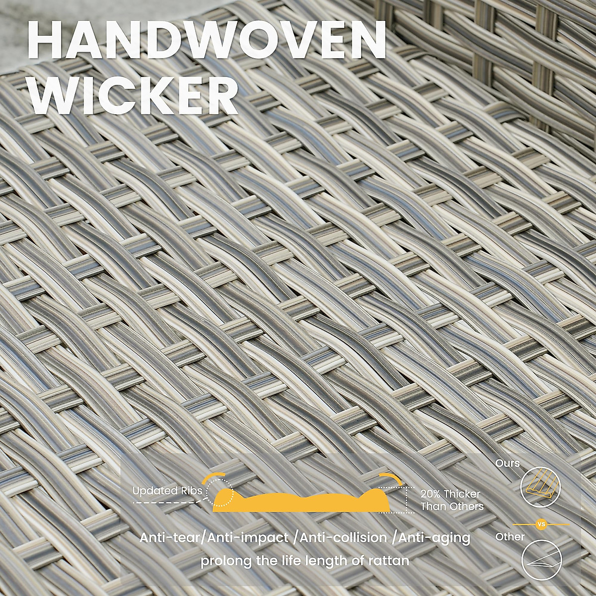 CAODOC Patio Furniture Sets 7 Pieces Outdoor Sectional Rattan Sofa Manual Weaving Wicker Patio Conversation Set with Ottomans and T Cushion(Black)