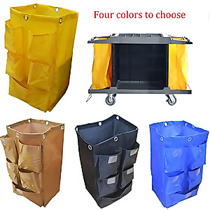 Replacement Janitorial Cart Bag with 5 Pockets,25 Gallon Housekeeping cart Bag High Capacity Waterproof Thickened Commercial Janitorial Cleaning Cart Bag with 6 Brass Grommets (Black with 5 Pockets)