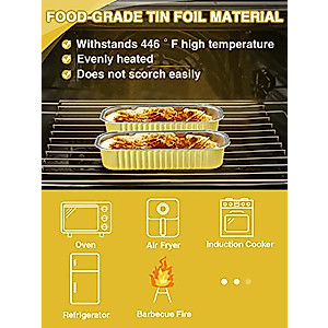 Bigmeta Mini Loaf Pans with Lids and Spoons- 50 Pack 6.8oz Aluminum Bread Cupcake Pie Foil Pans with Sealing Sticker, Rectangle Disposable Cake Tins Brownie Baking Cups for Picnics Party- Gold