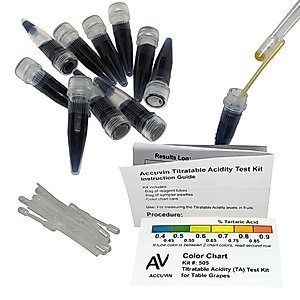 Table Grape Titratable Acidity Test Kit, 0.4 – 0.9 g/100mL Tartaric Acid [10 Tests]