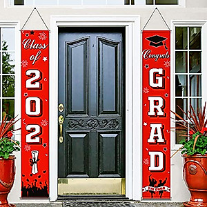 Graduation Porch Sign Class of 2021 Congrats Grad Decorations, Graduation Banners Party Backdrop Door Sign Welcome Hanging Decoration for Photo PoParty Wall Decoration Door Yard (Red)