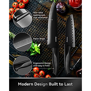 MIDONE Knife Set with Block, 17 Pieces Kitchen Knife Set with Built in Knife Sharpener Block, German Stainless Steel Knife Block Set, Elegant Black