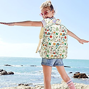 CAMTOP Preschool Backpack for Kids Girls Small Backpack Purse Kindergarten School Bookbags for Toddler Travel (Age 3-9 Year,Flowers Leaves Beige)