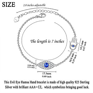 Alphm Evil Eye Hamsa Hand Bracelet S925 Sterling Silver Adjustable Bracelet for Women Evil Eye Jewelry Hamsa Hand Bracelet for Women