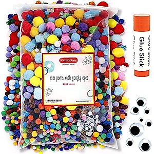 Incraftables 2000 Pcs Pom Poms with Googly Eyes & Glue Stick. Best Colored & Glitter Cotton 0.4 to 1.4 inch Balls for DIY Craft, Hats & Decorations. Multicolor Puffy Pompom Gift Set for Kids & Adults
