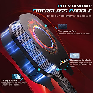 Zononoca Pickleball Paddles - Pickleball Set with 2 Fiberglass Pickleball Paddles, 2 Indoor & 2 Outdoor Pickleball Balls, Pickleball Bag, Lightweight Pickleball Paddles Set of 2 for Beginners & Pros