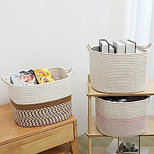 ABenkle Storage Basket, Rope Basket, Dog Toy Basket, Woven Basket, Small Blanket Basket, White Basket, Clothes Basket, Towel Basket, Decorative Boho Gift Basket for Shelf Closet Bathroom Organizer