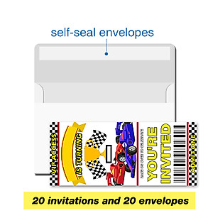 VAHATAN Race Car Birthday Party Invitations 20 Pack Race Car Ticket Invitations with Envelopes Invites Cards for Birthday Party