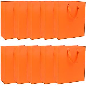 10 Pcs Orange Paper Gift Bag Wide Handle Cardstock Paper Bags All-Occasion Paper Bags Heavy Duty Shopping Bags Reusable Business Bag Vogue Paper Gift Bags Take Out Bags with Tissue,9.8"*5.1"*12.6"