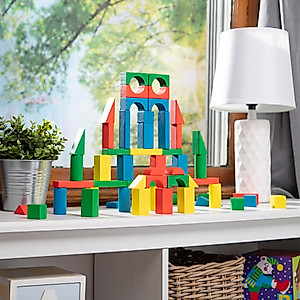 Melissa & Doug Wooden Building Blocks Set - 100 Blocks in 4 Colors and 9 Shapes - FSC Certified