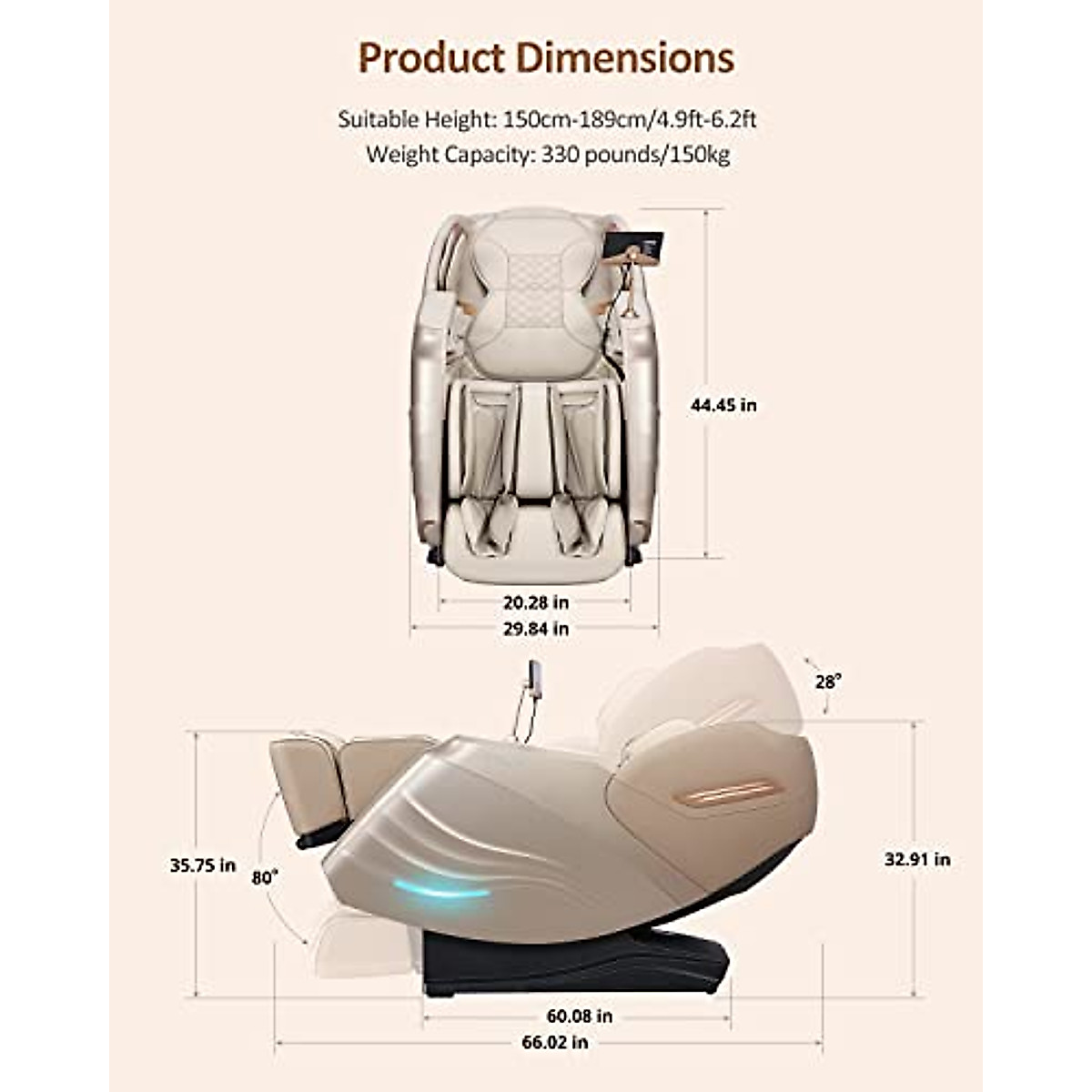 RELX Massage Chair Full Body Zero Gravity SL-Track Shiatsu Massage Chair, 12 Modes, Airbag Massage, with Yoga Stretch, Foot Massage, AI Control（Cream）