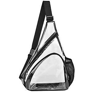 Clear Sling Bag Transparent Shoulder Cross body Backpack Perfect for Work Travel Stadium and Concerts Black