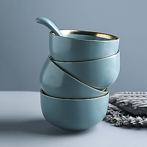 Porcelain Dishes Set for 4 People 16 Piece Ceramic Bowls and Plates Set Reactive Glaze Dinnerware Set for Home Party Gift - Matte Blue