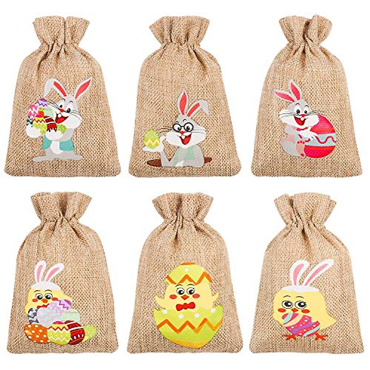 DIYASY Easter Burlap Gift Bags, 36 Pcs Bunny and Chick Candy Bags with Drawstrings for Kids Easter Party Favor