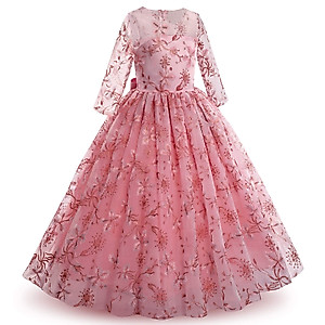 Toddler Baby Little Big Girls High-Low Vintage Ruffle Lace Embroidered Tutu Dress for Kids Pageant Wedding Bridesmaid Formal Flower Princess Birthday Party Maxi Gown Wine Red 9-10 Years