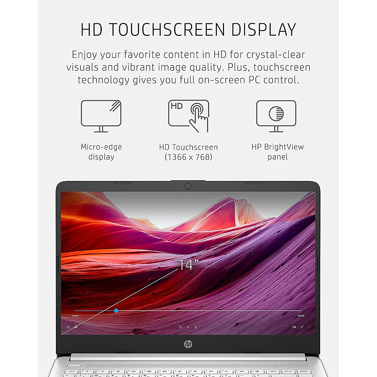 HP Stream 14inch HD Touchscreen Display Laptop, Intel Celeron N4020 Processor, 8GB DDR4 Memory, 128GB Storage (64GB eMMC+64GB Card), WiFi, Bluetooth,1-Year Microsoft 365, Win11, Snow White, W/GaLiMu