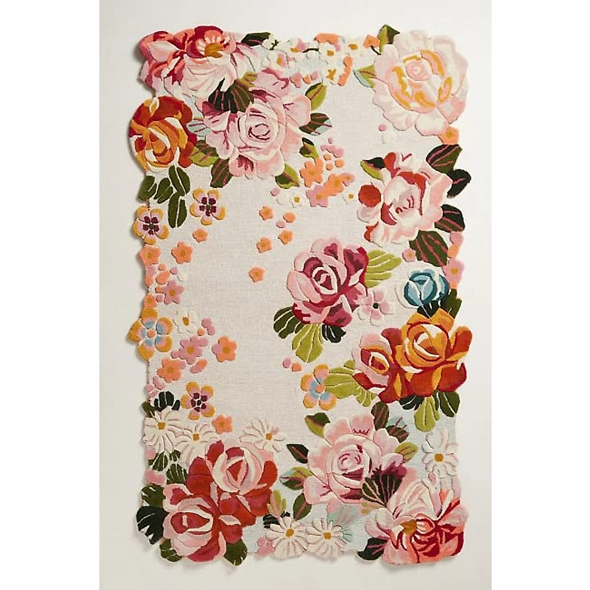 PB Rugs Traditional Multi Colored Floral Rug 100% Hand Tufted Carpet Persian Style Area Rug Off White / Ivory ,Yellow/Green Tufted Flower Rug (Off White / Ivory, 8x5)