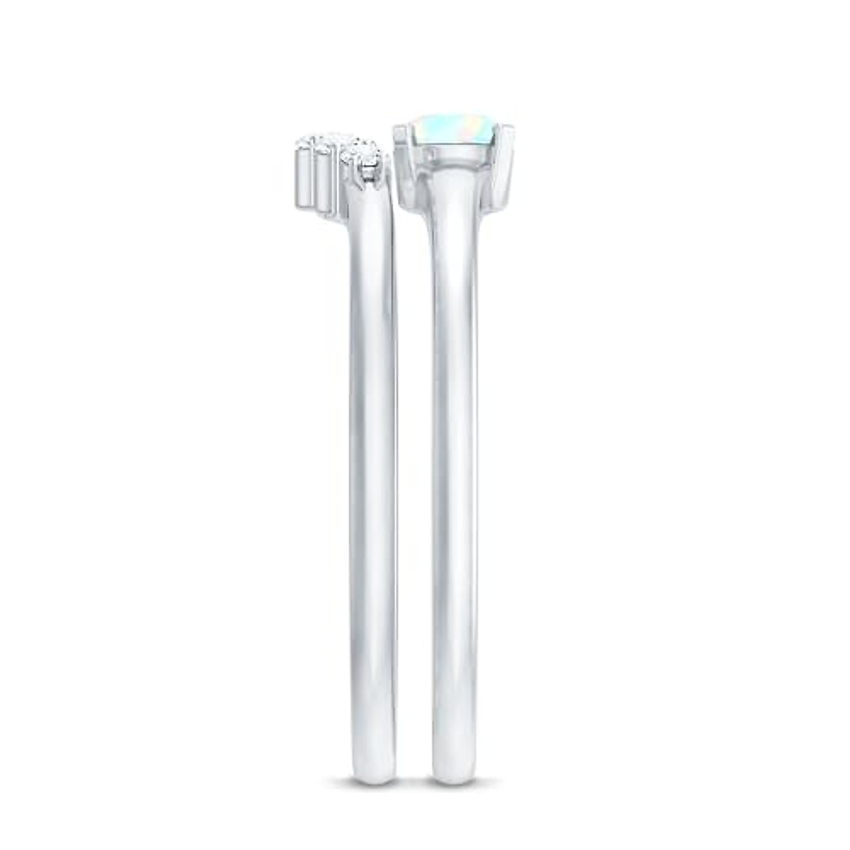 Certified Opal Diamond Wedding Ring Set, AAA Quality, Natural Rainbow Opal Engagement Ring with Enhancer, 14K White Gold, Size:US 12.00