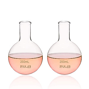 ULAB Boiling Flask of Round Bottom Set, 2pcs of Vol.250ml, Borosilicate 3.3 Glass Material, UBF1004