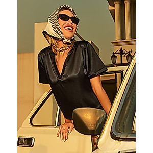 Ekouaer Womens Satin Sleepwear 2 Piece Pajamas Silk Pjs Short Sleeve Top and Loose Shorts Nightwear with drawstring Black