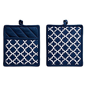 DII Lattice Basics Collection Kitchen Essentials, Potholder Set, Nautical Blue, 2, Piece