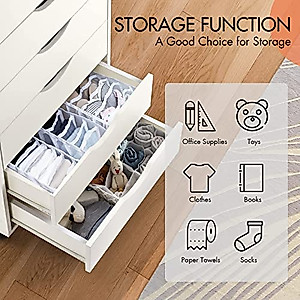 TUSY 7-Drawer Chest, Storage Dresser Cabinet with Wheels, Tall Chest of Drawers for Closet and Bedroom (White, 7 Drawer)