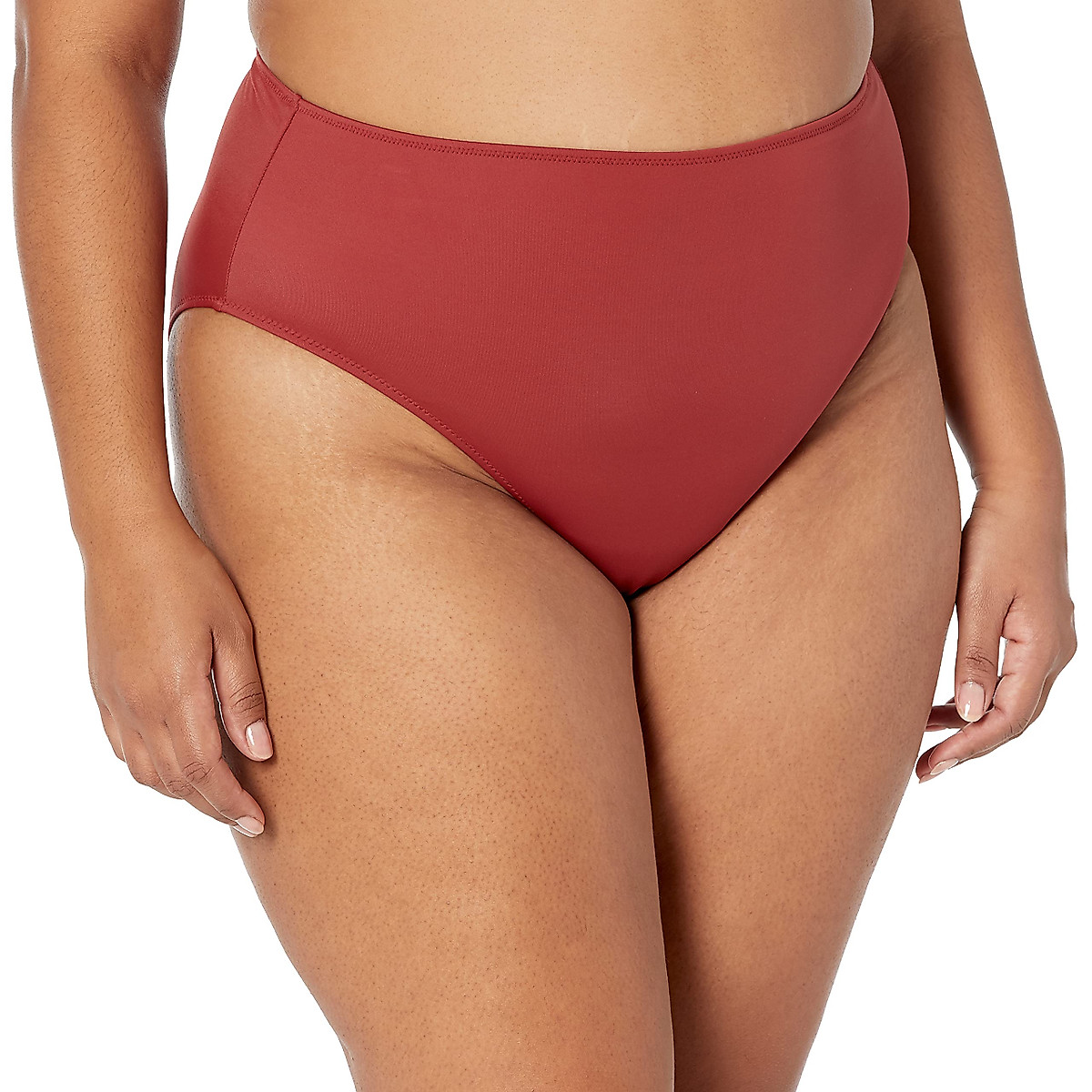 Amazon Essentials Women's High Waist High Leg Bikini Bottom, Brick Red, Medium