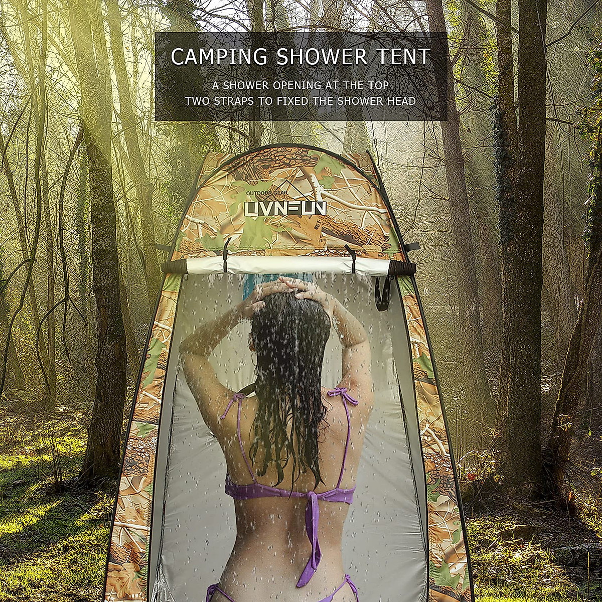 LUVNFUN Privacy Shower Tent – Pop Up Changing Tent Camping Shower Toilet Tent Portable Shelters Room 6.2 FT Tall - Color Forest