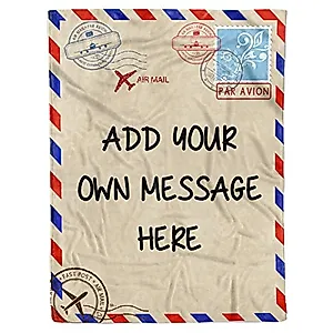 VTH GLOBAL Personalized Custom Name Message Text for Daughter Son Mom Dad Wife Husband Girlfriend Boyfriend Handwriting Letter Airmail Christmas Birthday Fleece Sherpa Blanket Bed Throw