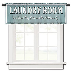 Sheer Valances Curtain, Laundry Room Do It Yourself Chiffon Valance for Window 54" x 18", Blue Laundry Decor Backdrop Small Tier Curtain Rod Pocket Window Panels for Kitchen, Bathroom, Cafe