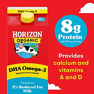 Horizon Organic DHA Omega-3 Milk, DHA 2 Percent Milk, 64 FL OZ Half Gallon Carton