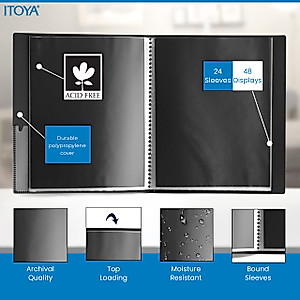 Itoya Polyproplene Art Storage/Display Books 18" x 24" | 24 Pages/48 Views | Scrapbooking Stickers 4 Pages of Emojis, Quotes, Letters & Numbers
