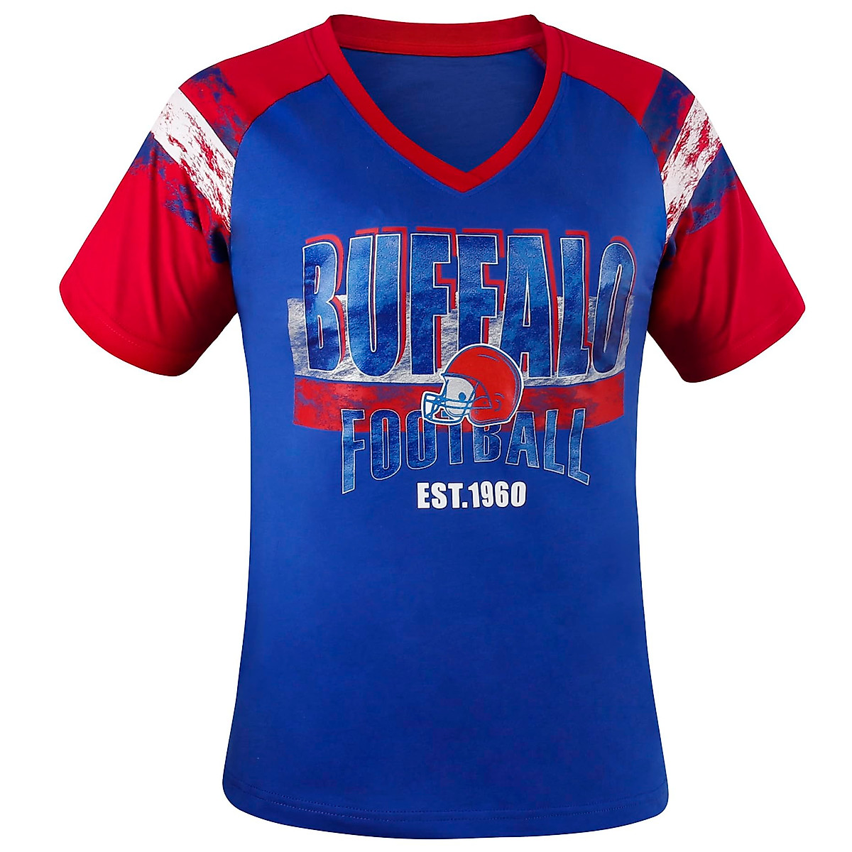 Geneisteck Womens Football Fans V Neck City Raglan T-Shirts - Royal Blue & Red Medium